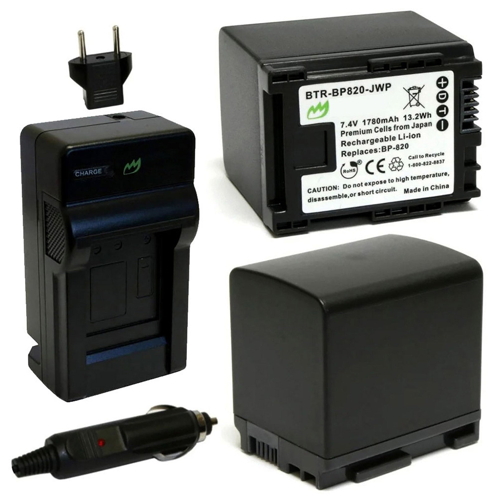 (2-Pack) Canon BP-820 Replacement Battery 1780mAh & Charger ...