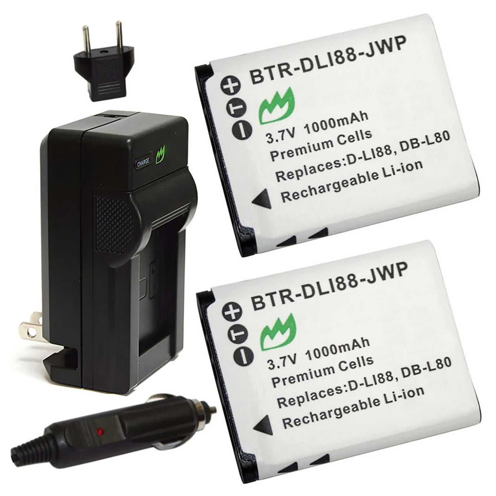 (2-Pack) Sanyo DB-L80 Replacement Battery 1000mAh & Charger ...