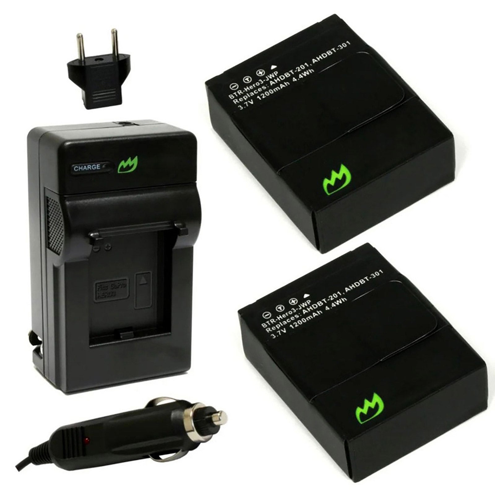 (2-Pack) GoPro HD HERO3 Black Battery 1200mAh & Charger – NextBatteries.com