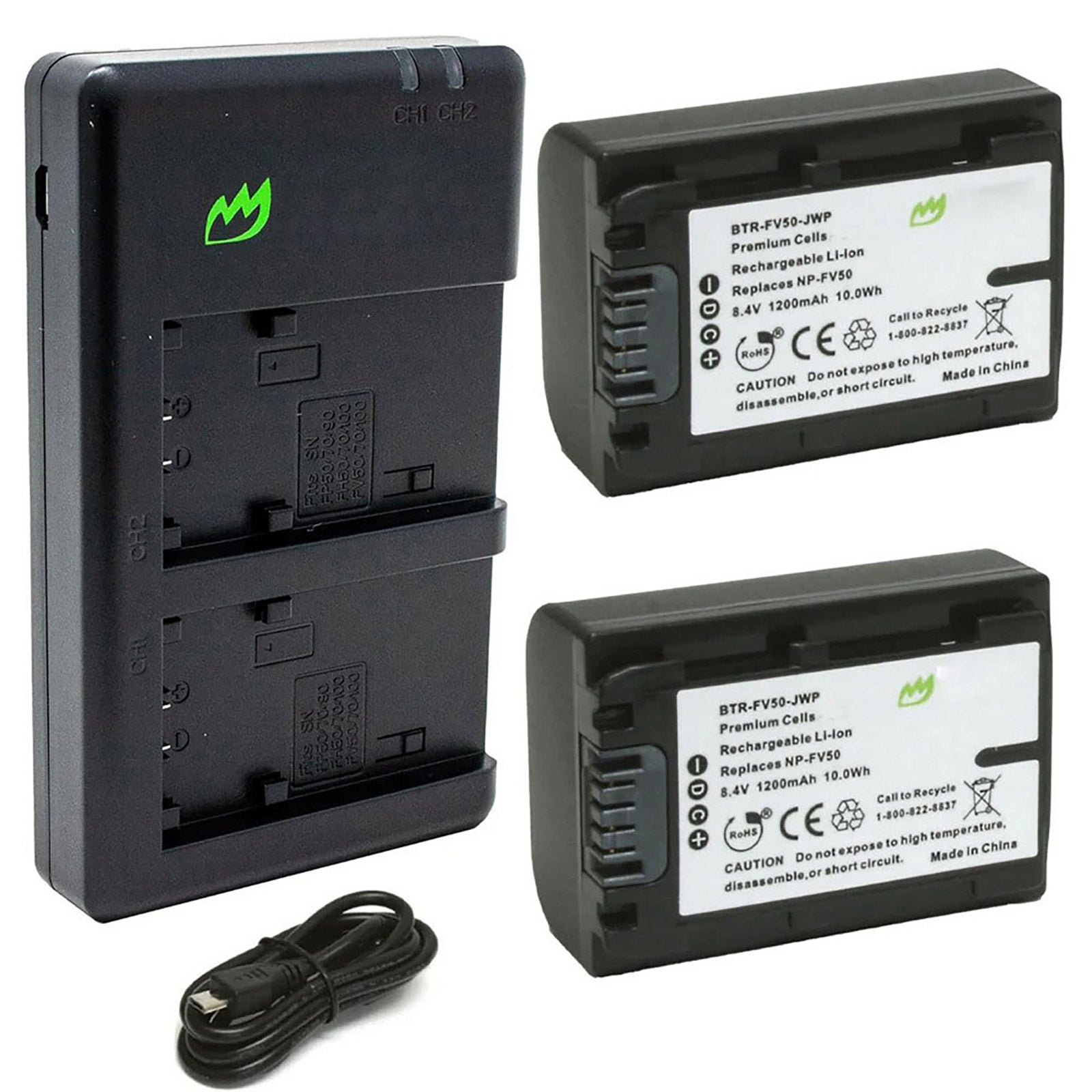 (2-Pack) Sony NP-FV30 Battery 1200mAh & Dual Flat Charger ...