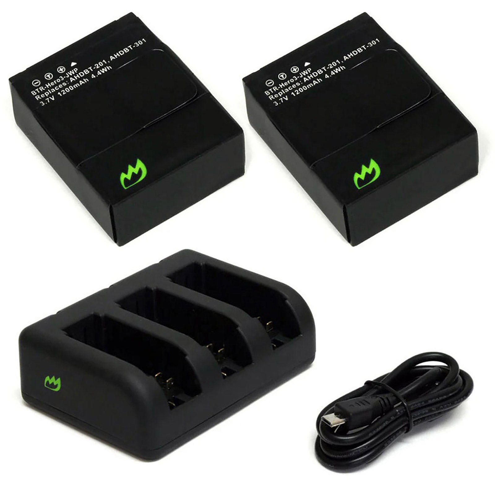 (2-Pack) GoPro HERO3 Battery 1200mAh & Triple Charger – NextBatteries.com